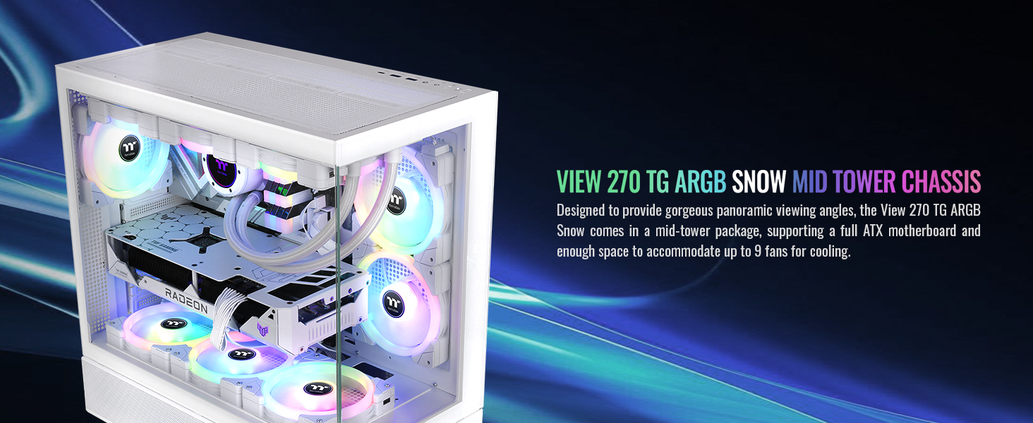 Thermaltake View 270 TG ARGB Snow Mid Tower E-ATX Case Support; Preinstalled 1 x CT140 ARGB Fans ...